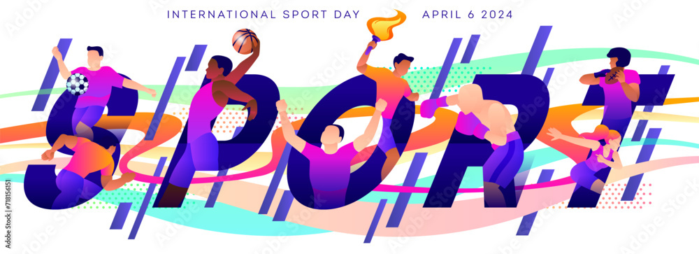 International Sports Day. Banner or background with athletes from ...