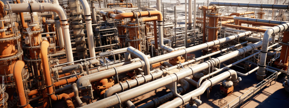 Pipeline equipment. Mechanical pressure sensors on pipes. Industrial ...