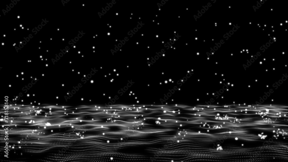Abstract Hi-Tech bouncing white particles background. White sphere particles are falling ...