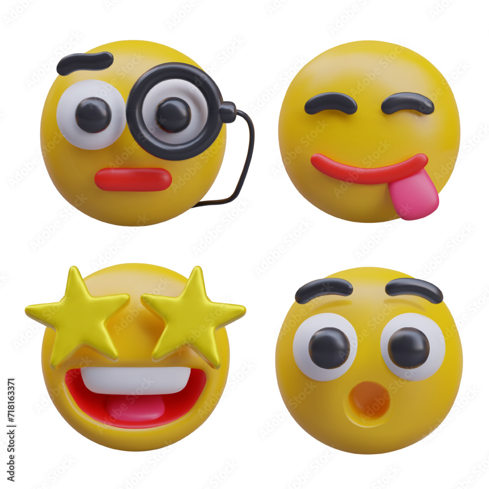 Vecteur Stock Emoticon with monocle, delight, shock, stars instead of ...