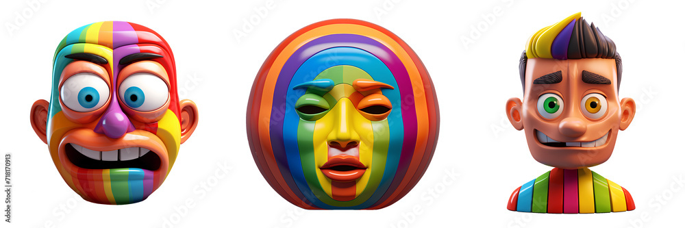 Collection of 3 LGBTQ + colored faces, spectrum color strips on persons ...