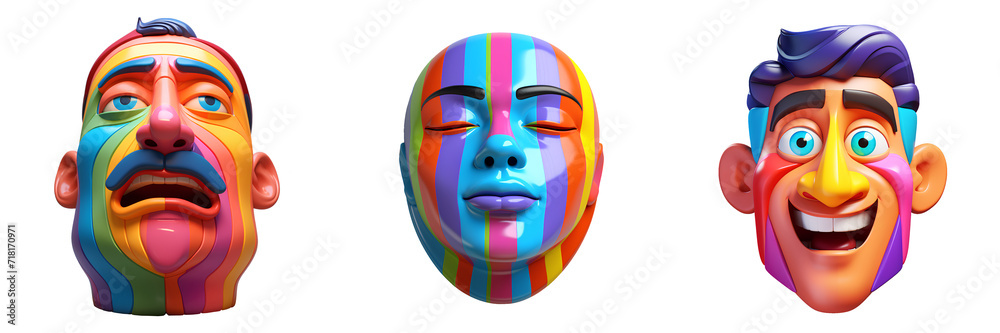 Collection of 3 LGBTQ + colored faces, spectrum color strips on persons ...