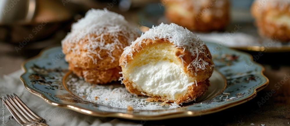 A French cream puff crack bun (Choux au Craquelin) sits elegantly on a ...