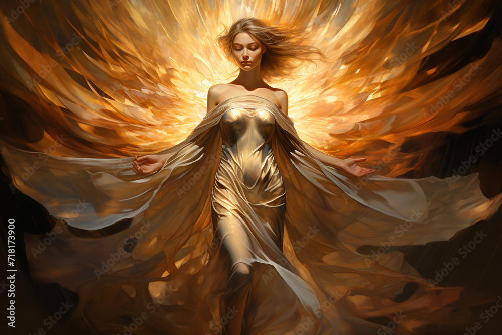 Soaring through the cosmic winds, an angelic aviator with wings of ...