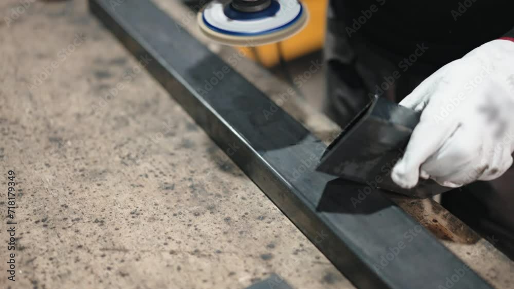 Vidéo Stock Professional welder polishing surface of cut metal bars ...