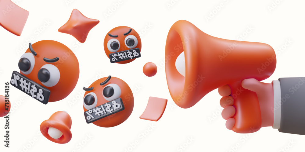 Realistic hand holding red megaphone, red emoticon in different ...