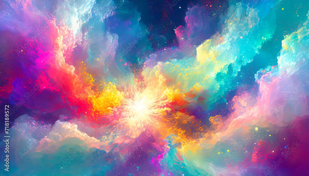 Abstract illustration, Colorful space galaxy cloud nebula. Stary night ...