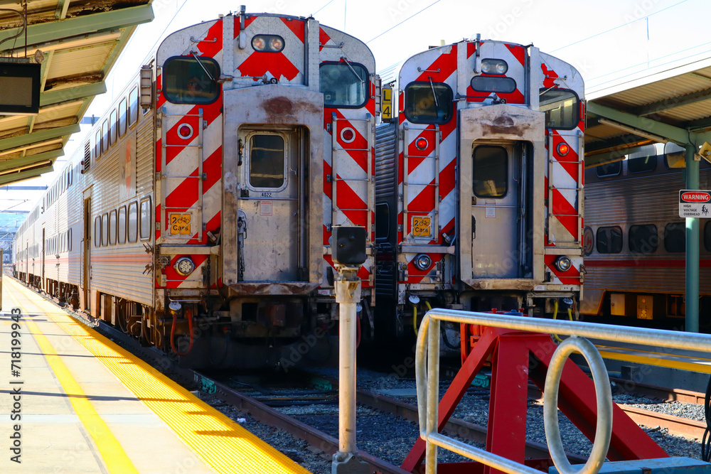 San Francisco, California – October 23, 2023: Caltrain trains at the ...