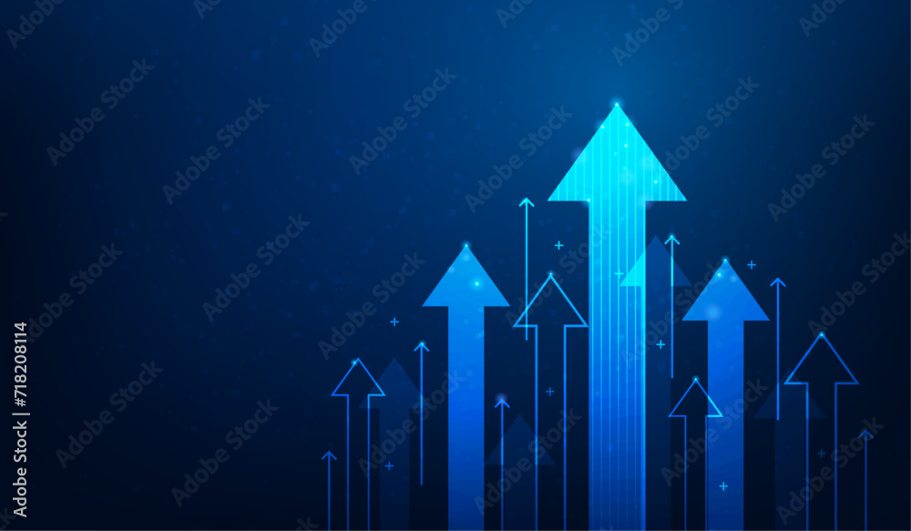 business arrow up growth success technology on dark blue background ...