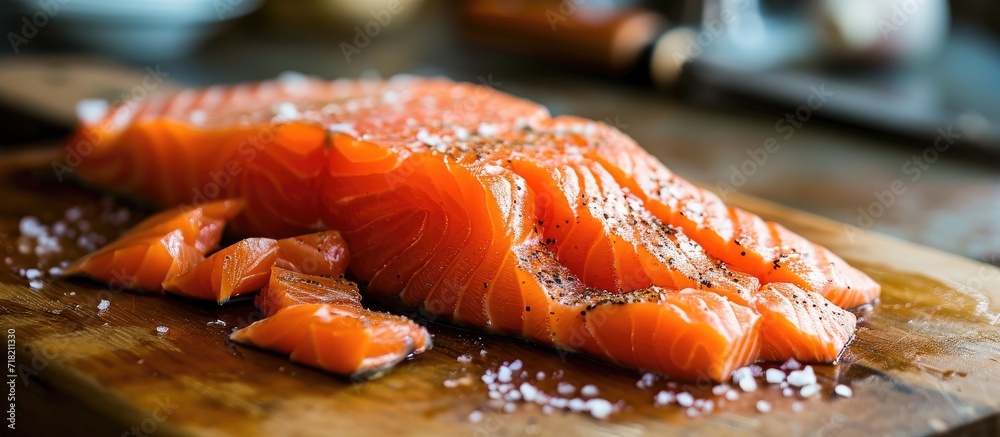 As the expert chef meticulously filleted the large salmon, the ...