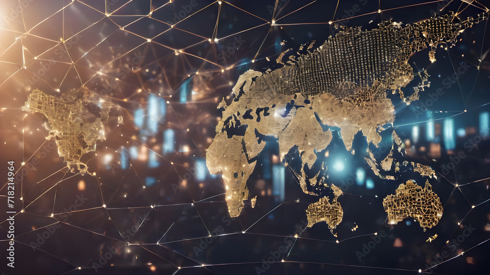Polygonal mesh network map of world of lines and points, dots and ...