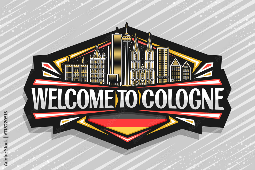 Vector logo for Cologne, black decorative tag with line illustration of ...