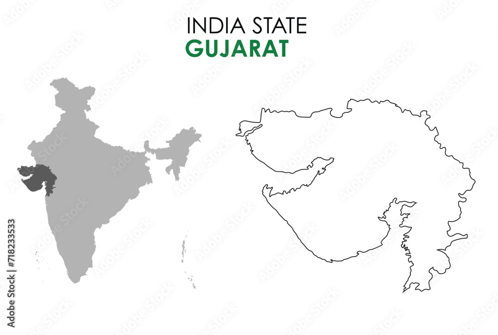 Gujarat map of Indian state. Gujarat map vector illustration. Gujarat ...