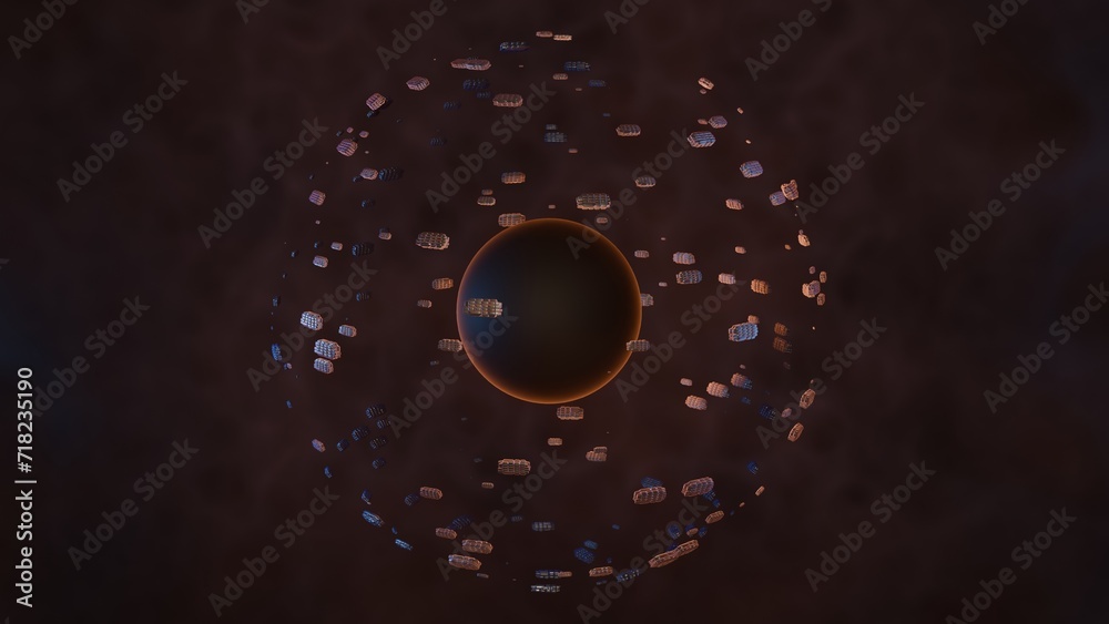 Black hole Dyson sphere. Alien mega structure, space city around black ...