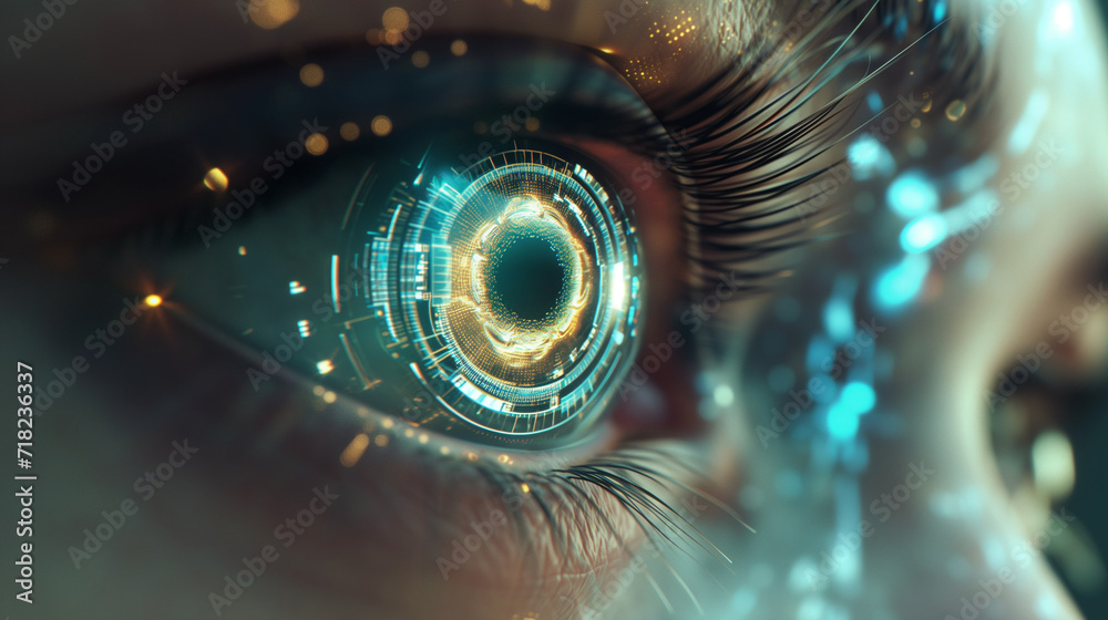 New age of AR / VR vision. AR / VR contact lenses. Digital vision. Hand ...