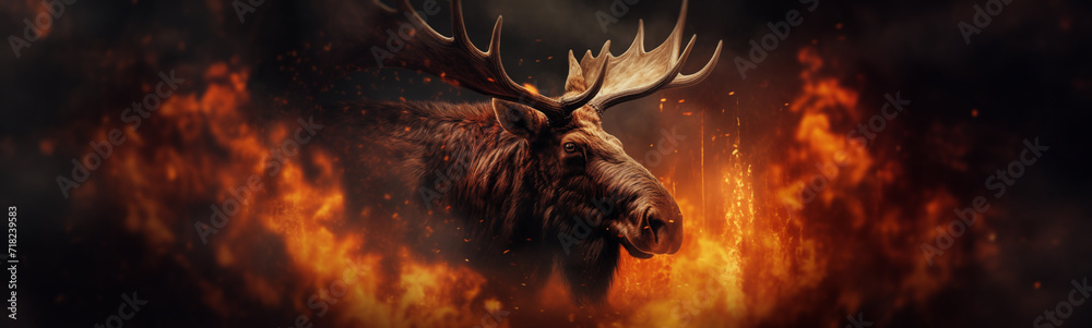 Blaze of the North: Moose Fantasy Poster Illuminated by Ashes, Embers ...