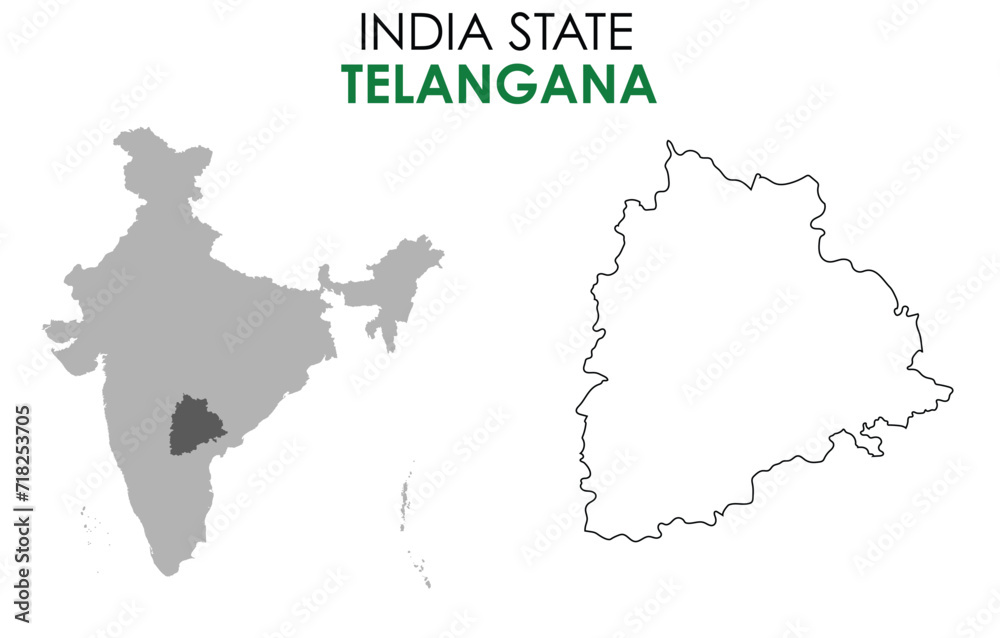 Vecteur Stock Telangana map of Indian state. Telangana map vector ...