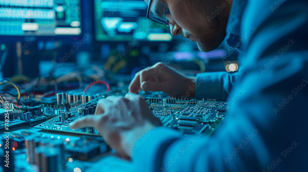 Electrical Engineer, An electrical engineer working on circuit boards ...
