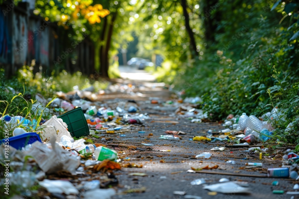 Lot Of Litter On The Sides Of Paths In The City. Сoncept Street ...