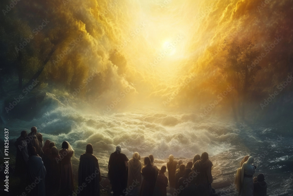 Biblical Scene Depicting People From The Holy Scriptures Against Serene ...