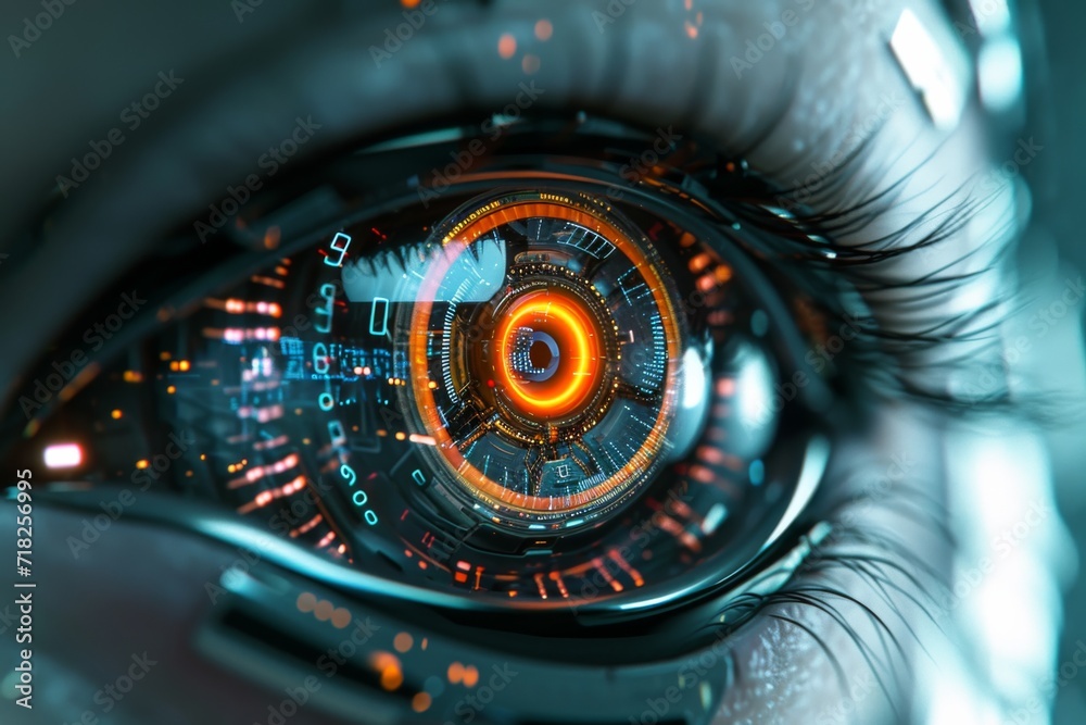 Detailed Image Of Hightech Robotic Eye Featuring Advanced Circuitry For Digital Surveillance ...