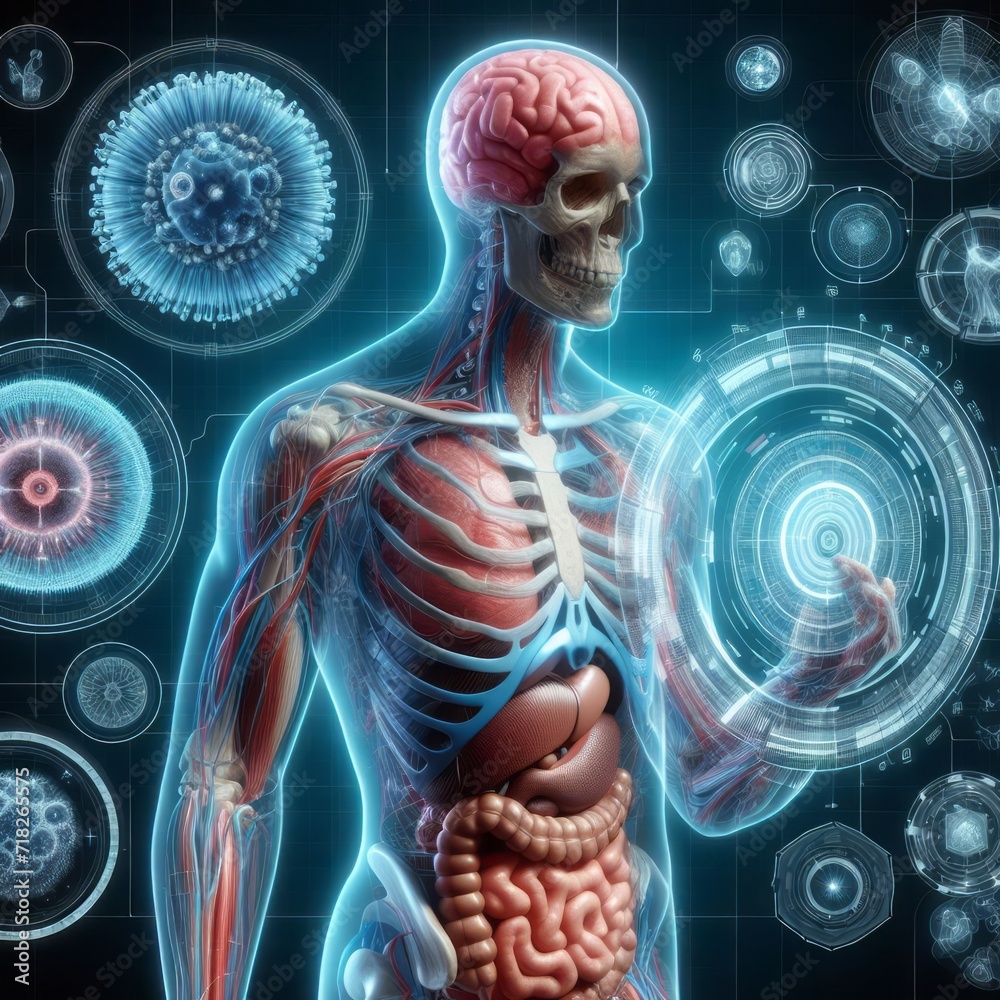 3D intricate illustration of the human body with muscles and organs ...
