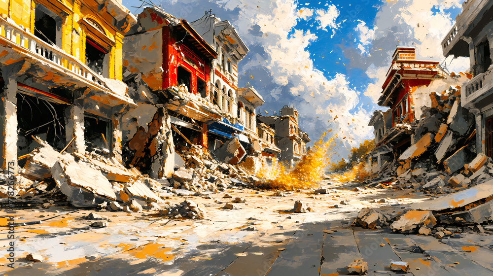 Ruined Houses and Broken Architecture, Earthquake Destruction, Urban ...