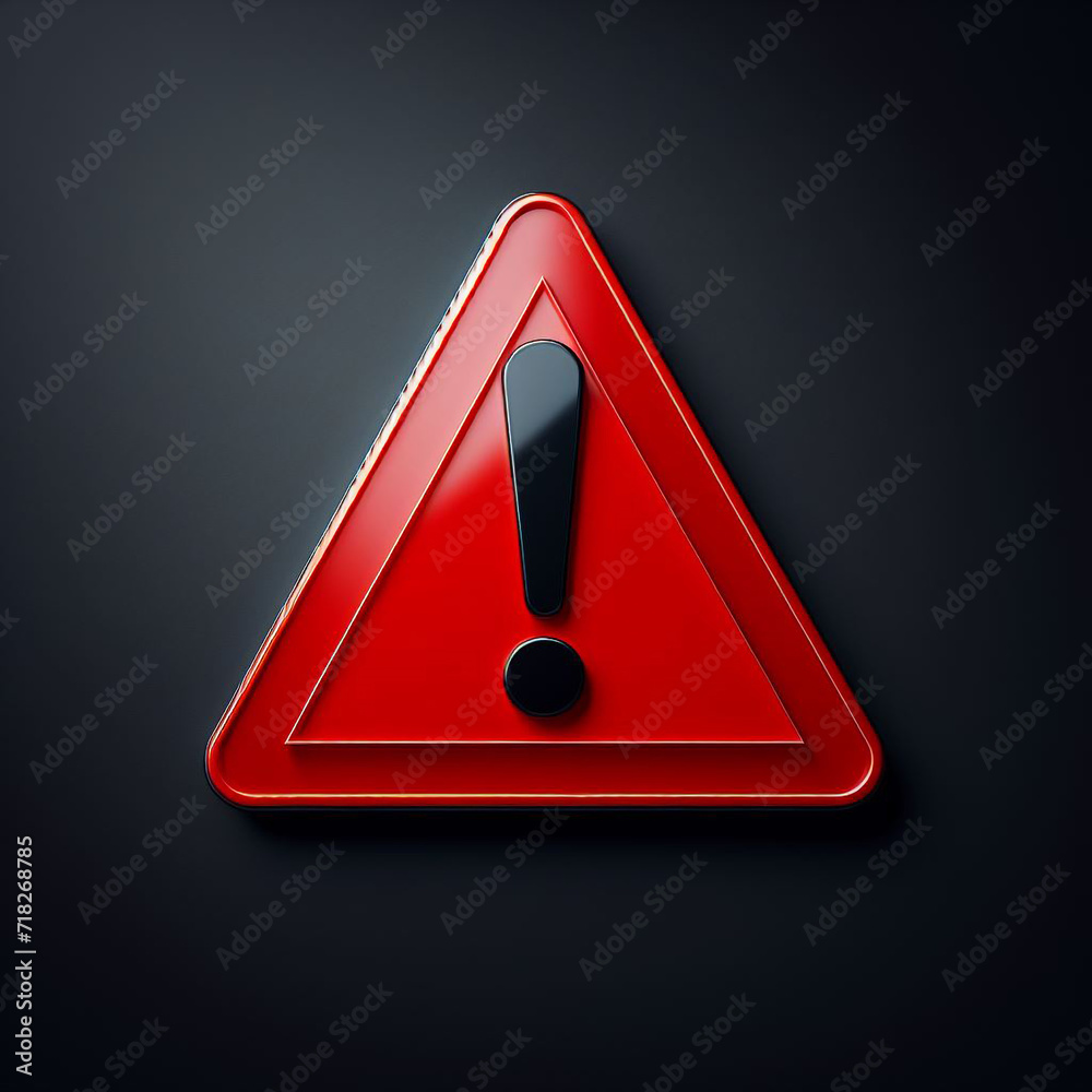 Isolate of realistic red triangle caution warning sing on black ...