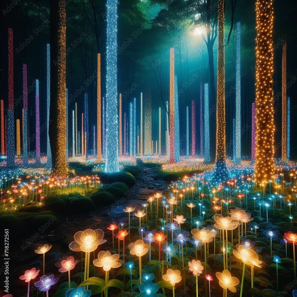 Ilustrace „The shimmering flower forest is filled with plants that grow ...