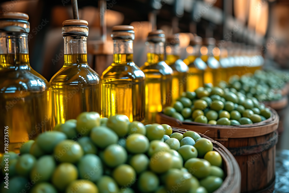 extra virgin olive oil, bottles full of olive oil, baskets full of ...