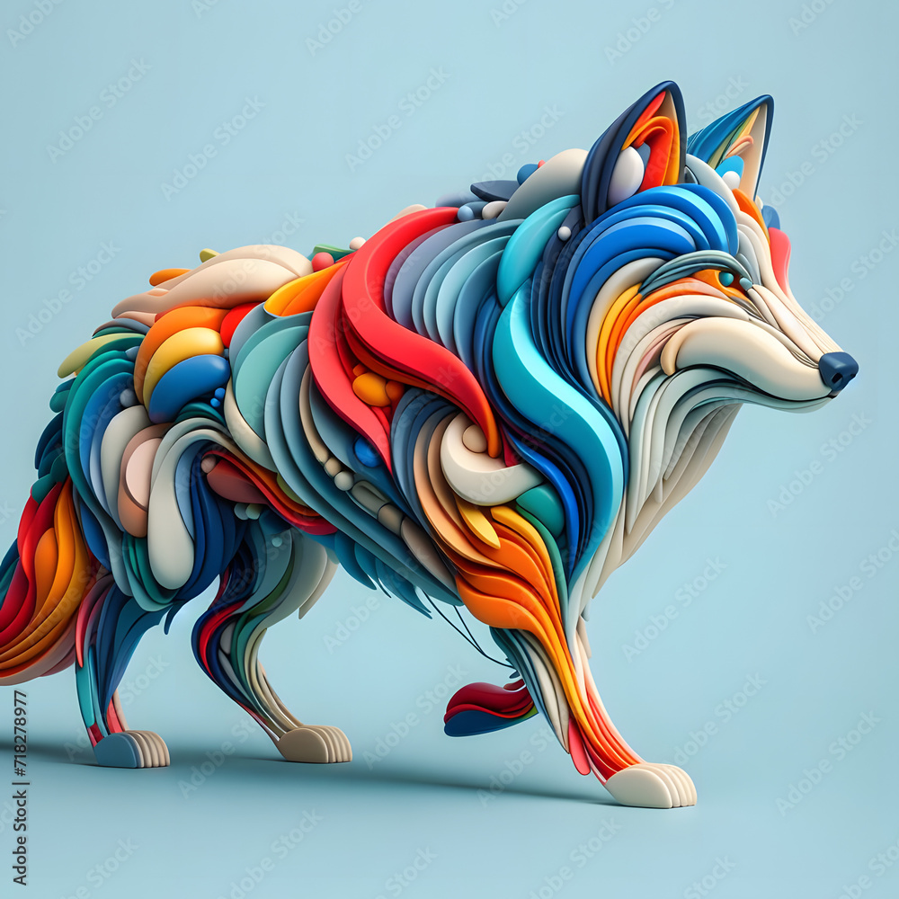 mix color wolf. 3D Wolf in Vibrant Minimalism. a wolf, minimalistic ...