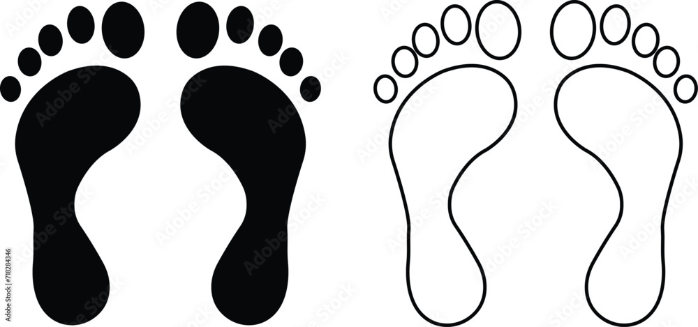 Human footprints icon set. Foot imprint, footsteps flat line black ...