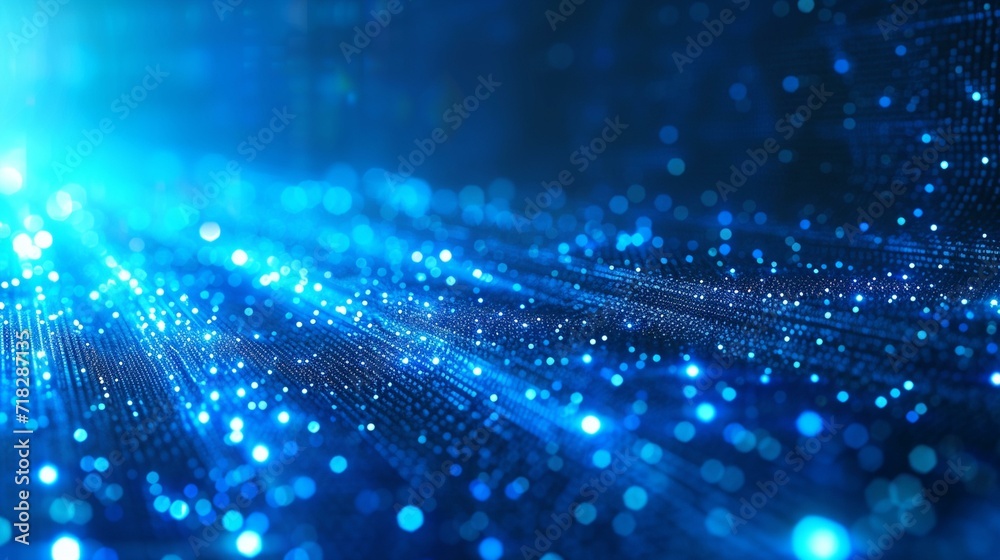 Blue gradient background with digital pixelation, adding a contemporary ...