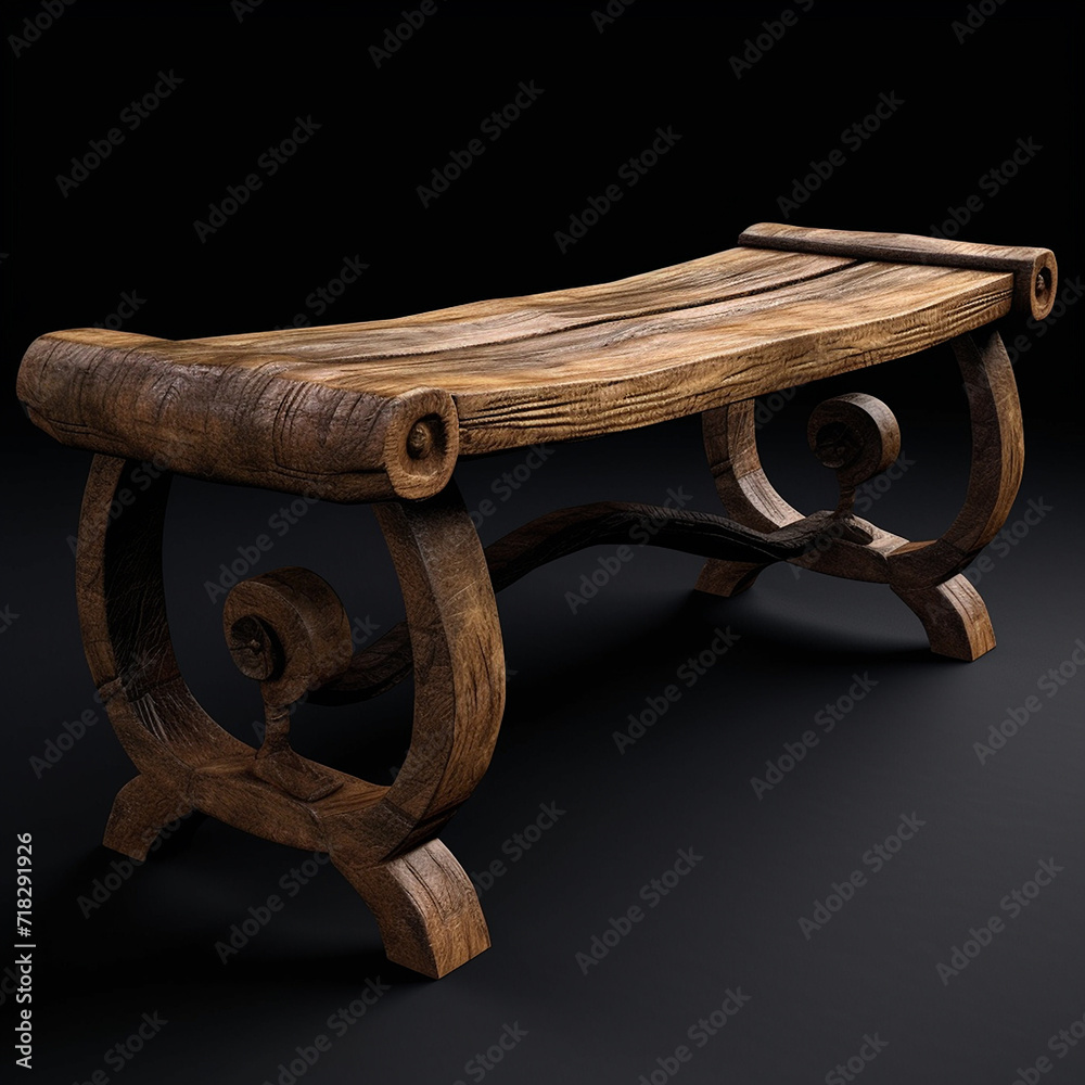 Beautiful wooden curved legs bench furniture realistic picture, dining ...