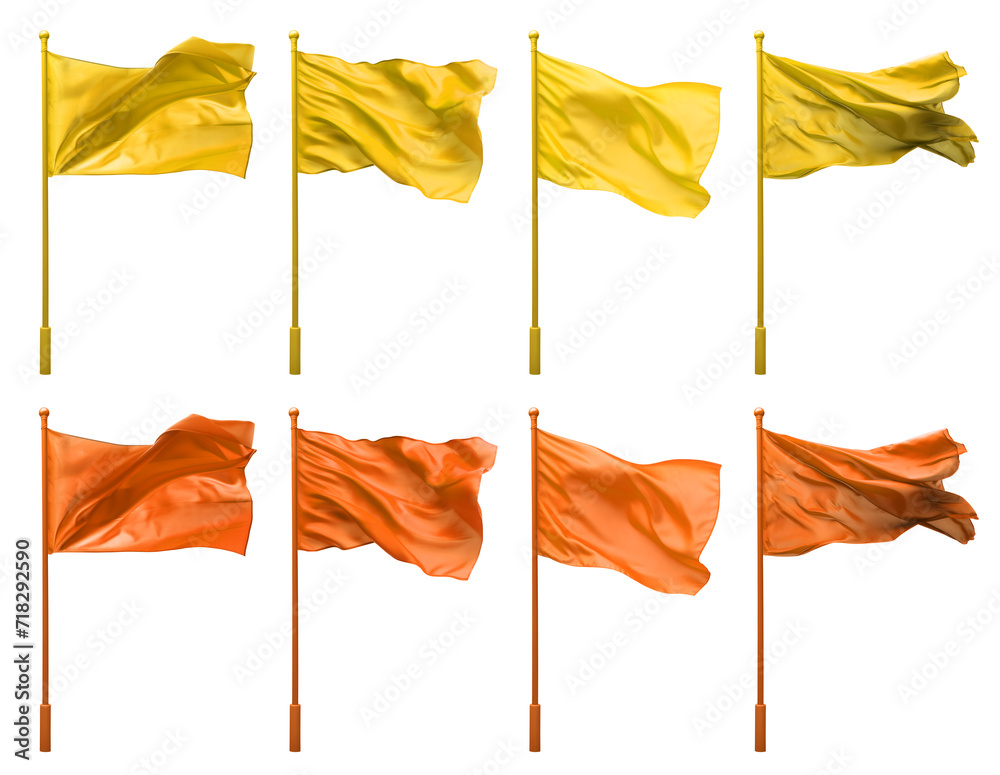 2 Collection set of yellow orange mustard, waving flying blank flag ...
