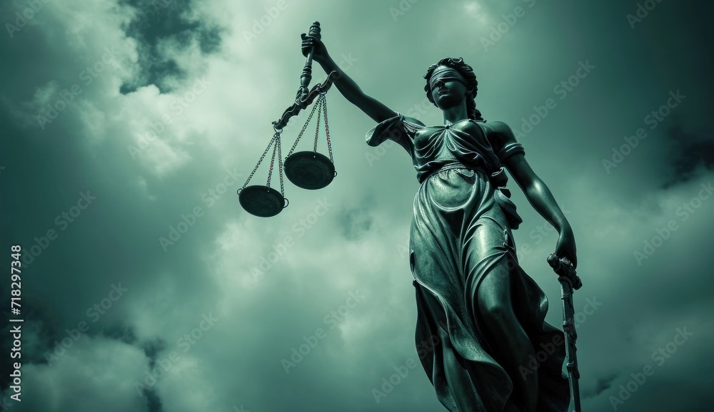 a statue of a lady justice holding a scale of justice in front of a ...