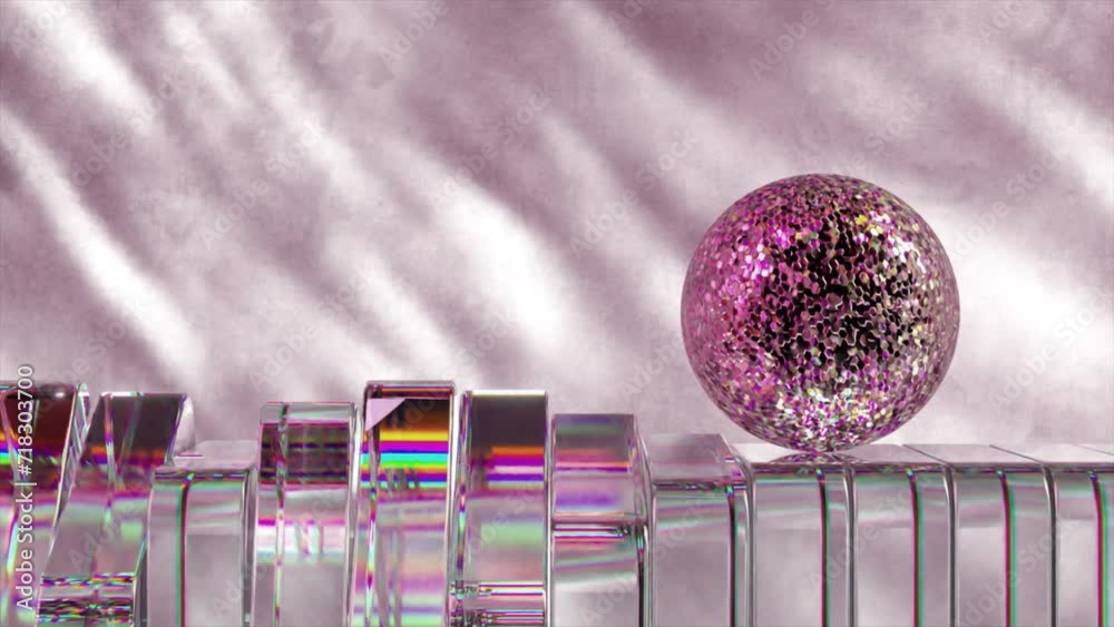 Vidéo Stock Glistening 3D animation of a disco ball sphere on a prism ...