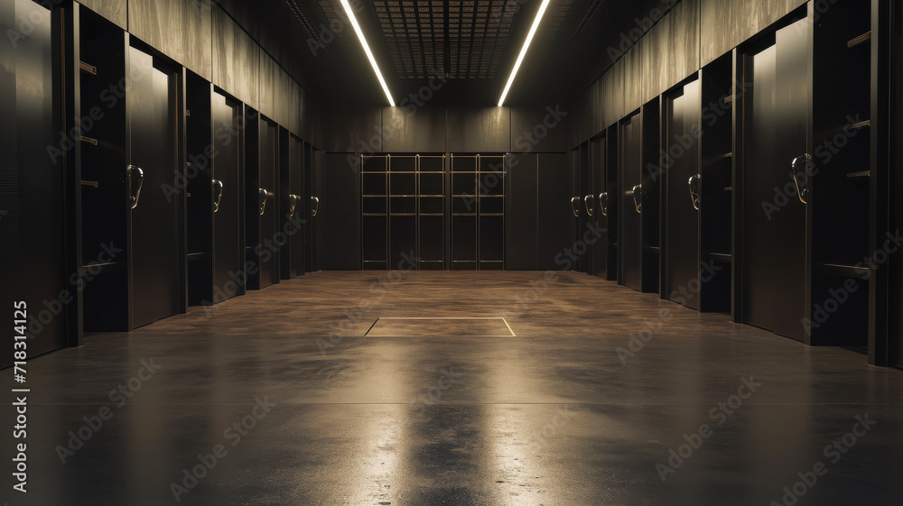 Transformative ambiance: Moody changing room under fluorescent lights ...