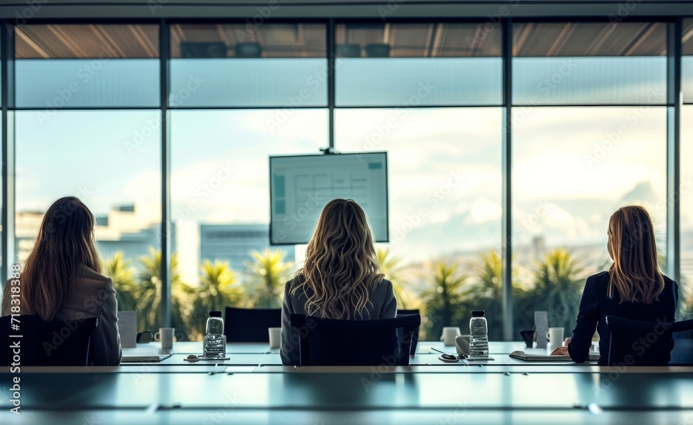 A woman sits at a glass table, gazing at the sky through a transparent ...