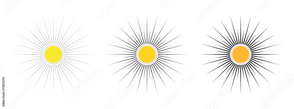 dashed lines and sun concept. three steps very bright sun symbol. sun ...