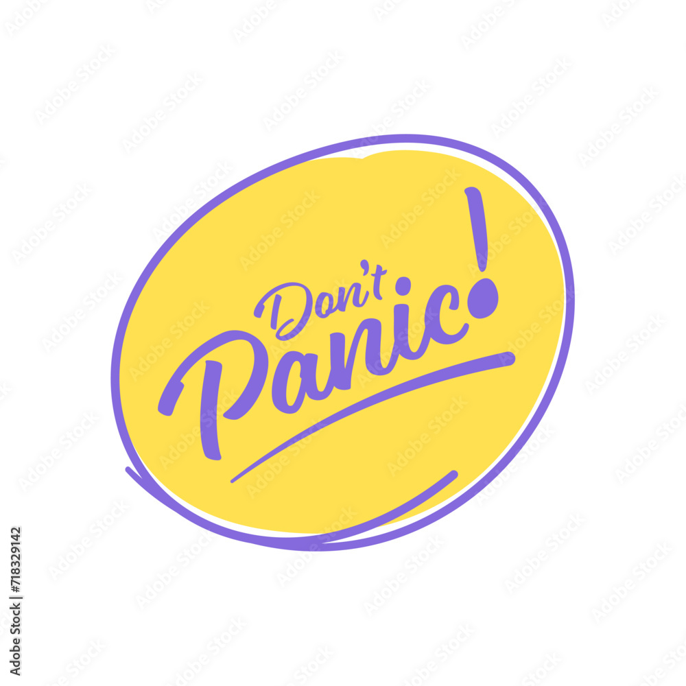 don't panic logo in hand drawn ellipse. don't panic concept in lilac ...