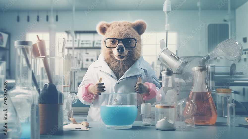 Teddy Bear Wearing Lab Coat and Glasses, Adorable Stuffed Animal ...