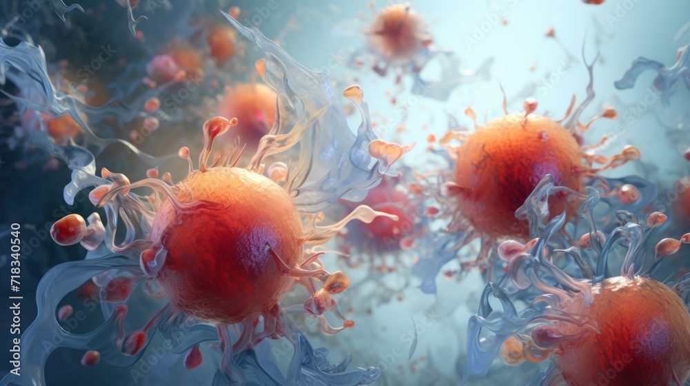 a close up of a bunch of red balls in a body of water with bubbles and ...