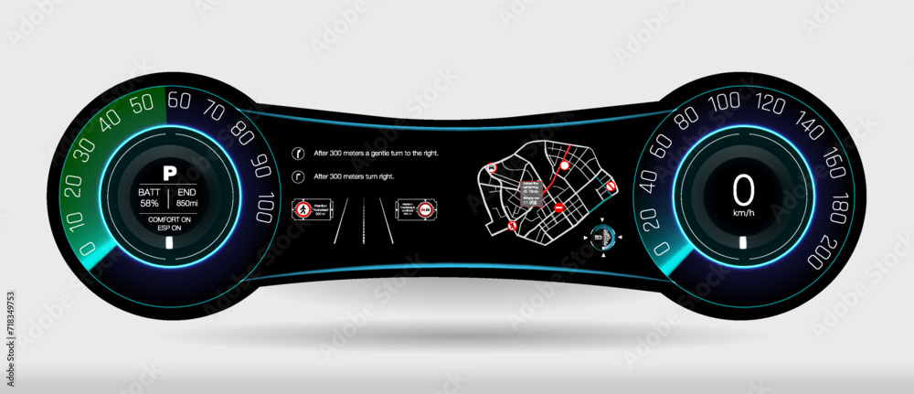 Futuristic Digital Dashboard Display with Vibrant Colors, Speedometer ...