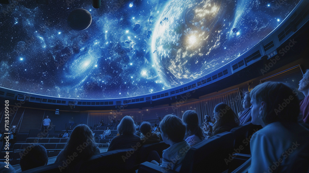 planetarium, with green walls and solar panels. Inside, a digital ...