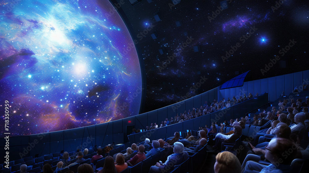 planetarium, with green walls and solar panels. Inside, a digital ...