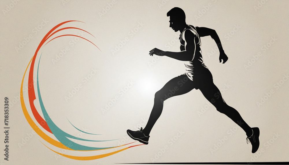 Sprinting man silhouette in motion. Quick sprint. Vintage striped ...
