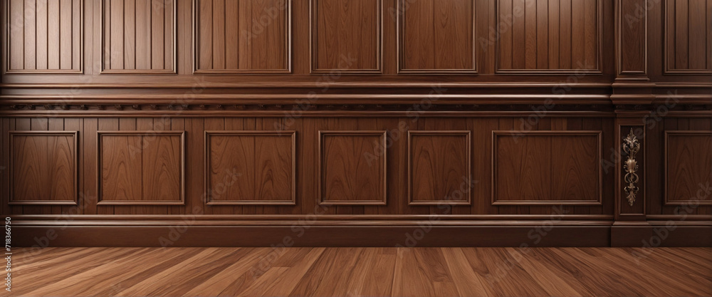 Elegant Handcrafted Wood Paneling Wall and Floor with Frame and Column ...