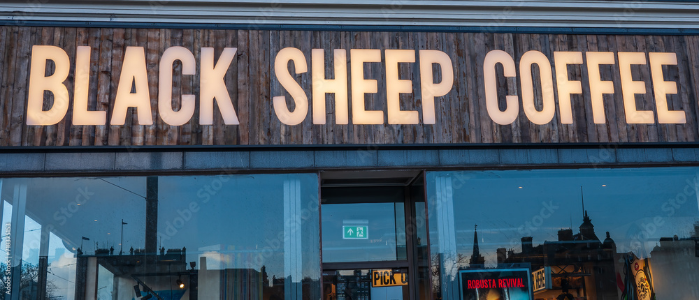 Black Sheep Coffee's logo at Edinburgh, Scotland . it started to ...