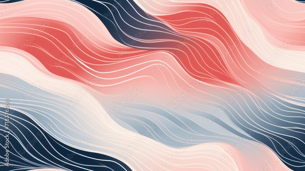 a red, white, and blue abstract background with wavy lines in the shape ...